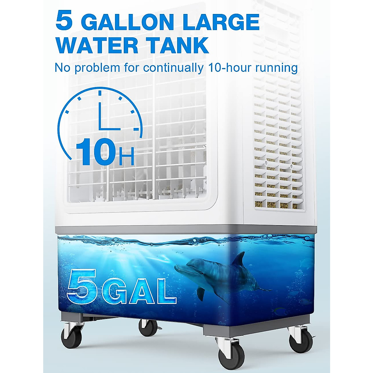 Evaporative Cooler - AOLOS Windowless Air Conditioner w/ 3 Speeds, Swamp Cooler for Cooling Up to 700 Sq.ft, 5 Gallon Tank & 4 Ice Packs, 60° Swing, Evaporative Air Cooler for Backyard Garage Outdoor