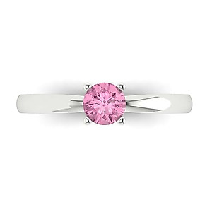 Clara Pucci 0.50 ct Round Cut Solitaire Pink Simulated Diamond Engagement Bridal Promise Anniversary Ring in 18K White Gold Size 10