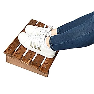 OwlGift 15-Inch Rustic Ergonomic Foot Stool for Under Desk at Work, Solid Brown Wood Footrest W/ Tilted Design, Angled Posture Support Stool W/ Slatted Design for Home, Office Chairs, PC Gaming