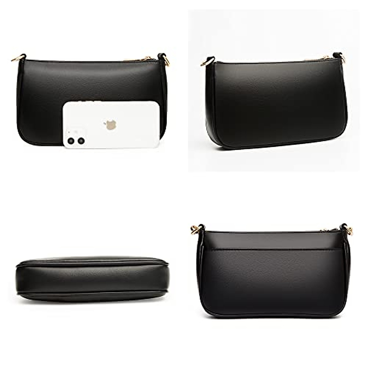 Herald Quilted Small Crossbody Bag for Women, Trendy Design Shoulder Side Handbag Clutch with Coin Purse & Chain Strap (Black)