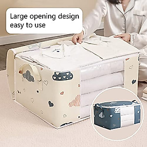 ZOEGA Large Storage Bags, 4-piece Clothes box Foldable Closet Organizer Container with Durable Handle Thick Fabric used for Clothes, Blankets, Comforters, Bed Sheets, Beige cyan, (qianyi-001)