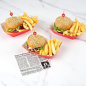 Restaurantware Bio Tek 3.3 x 2 x 1.5 Inch Food Boats, 50 Disposable Food Trays - Portable, Versatile, Red Paper Popcorn Boats, For Snacks, Appetizers, Or Treats, Use At Parties Or Carnivals