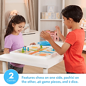 Melissa & Doug Double-Sided Wooden Chess & Pachisi Board Game with 42 Game Pieces (17.5ââ‚¬ W x 17.5ââ‚¬ L x 1.5ââ‚¬ D)