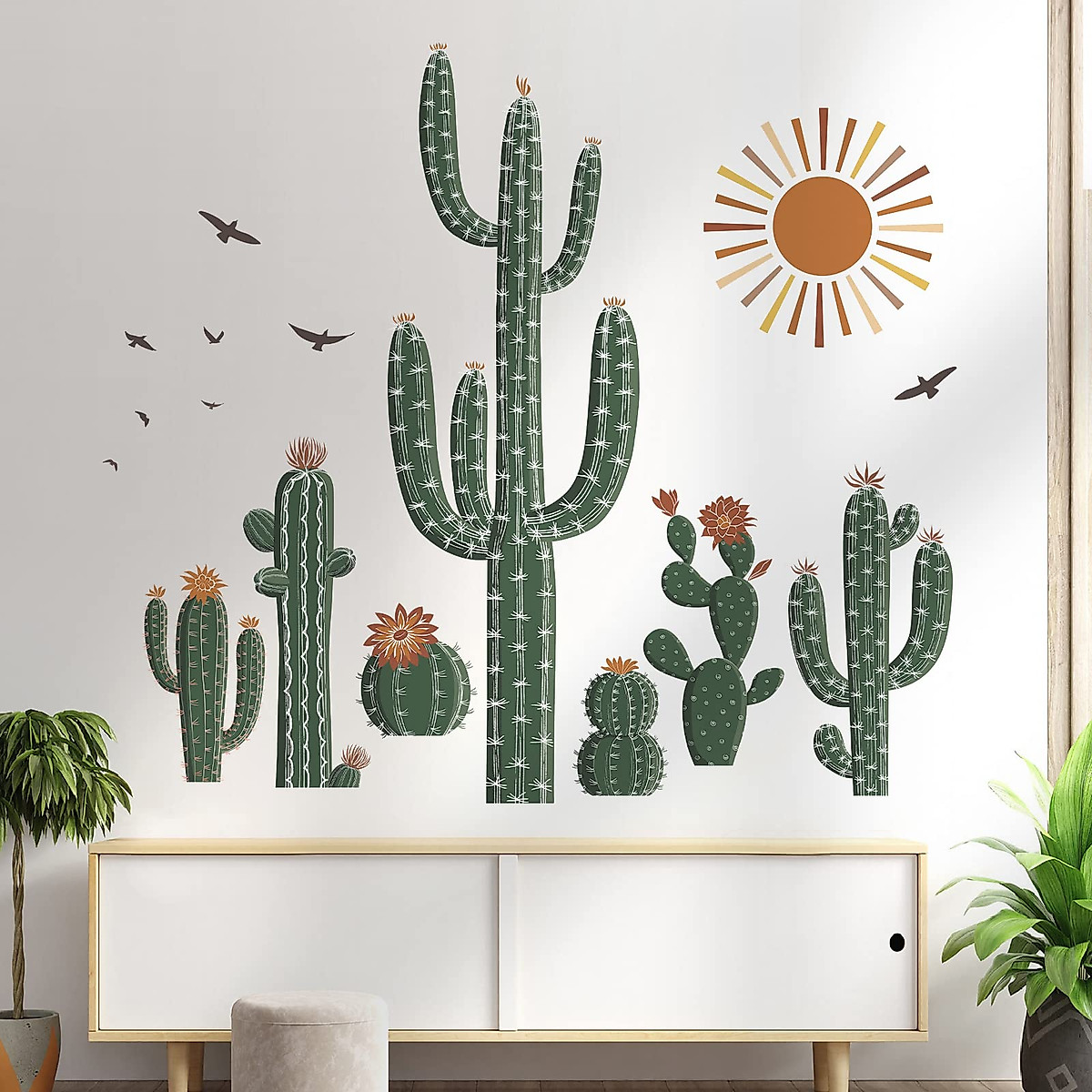 wondever Boho Cactus Wall Stickers Tropical Cacti Green Plants Peel and Stick Wall Art Decals for Living Room Bedroom Dining Room