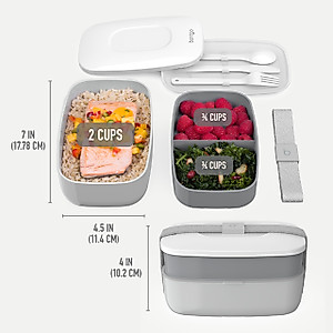 Bentgo Classic - All-in-One Stackable Bento Lunch Box Container - Modern Bento-Style Design Includes 2 Stackable Containers, Built-in Plastic Utensil Set, and Nylon Sealing Strap (Gray)