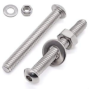 Glvaner (8 Sets) 3/8"-16 x 3 inch Button Head Socket Cap Screws with 3/8"-16 Hex Nuts & Flat Washers 304 Stainless Steel 18-8 Full Thread