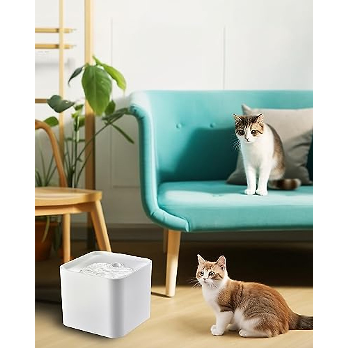 Cat Water Fountain,luti 67 oz/2.0L Automatic Water Fountain for Cats Inside with LED Light for Cats, Dogs, Multiple Pets, Replacement Filters Included, White