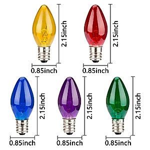 haraqi 25 Pack 5W 120 Volt E12 Socket C7 Multicolor Christmas Replacement Bulbs, C7 Outdoor Indoor String Light Replacement Bulbs
