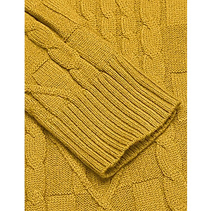 COOFANDY Men's Slim Fit Turtleneck Sweater Casual Cable Knit Pullover Sweaters Yellow