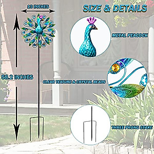 VEWOSTAR Outdoor Wind Spinner 58" Metal Peacock Wind Spinner Double Peacock Wind Sculpture for Garden Yard Patio Decoration