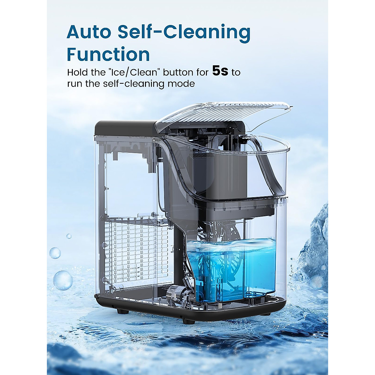 COWSAR Nugget Ice Makers Countertop, 34LBS/Day, Self-Cleaning Pebble Ice Maker Machine, Soft Chewable Pellet Ice, Stainless Steel Black Countertop Ice Maker for Home Kitchen Party