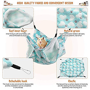 2 Pieces Small Pet Cage Hammock Hanging Tunnel for Small Animals Hanging Bed Cage Guinea Hammock Cage Accessories for Ferret Rat Chincilla Hammock Sleeper Cage Accessories Set (Green, Heart)