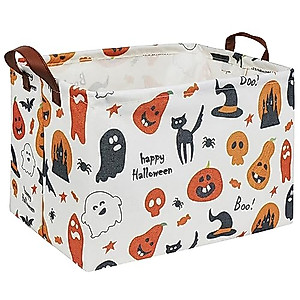 HIYAGON Halloween Basket Trick or Treat Halloween Basket for Boys and Girls Pumpkin Basket for Halloween Parties Cute Storage Bin Organizer Box Rectangular Room Decor(Halloween Basket)