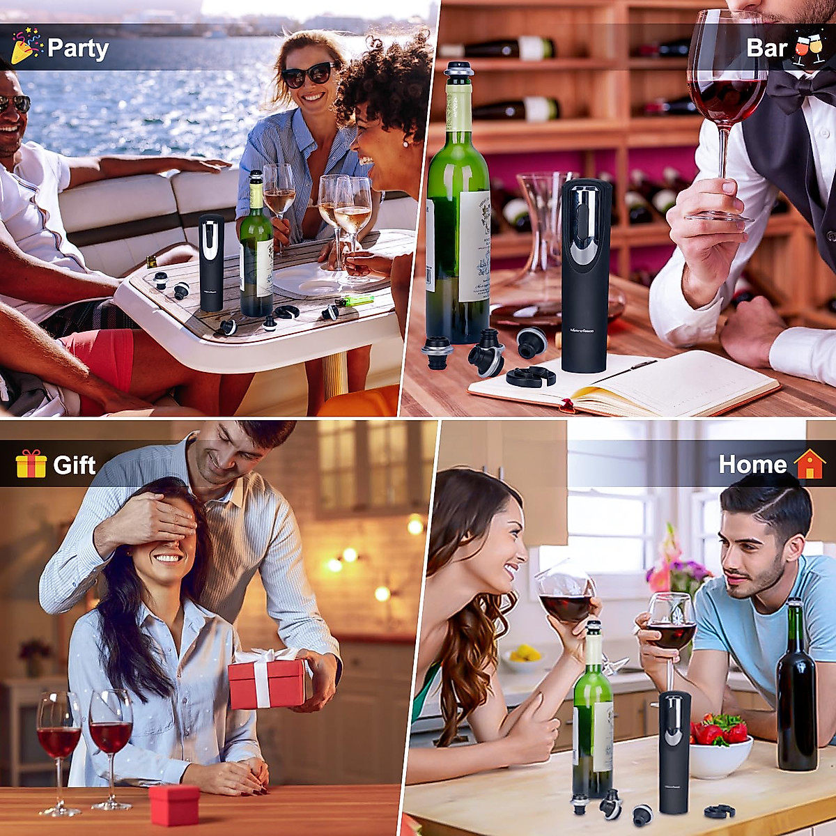 MetroTesco Electric Wine Preserver Vacuum Pump, Auto Wine Stopper Vacuum, Wine Saver Pump with 6 Wine Bottle Stoppers + 1 Foil Cutter, Gift Sets for Wine Lovers Keep Wine Fresh