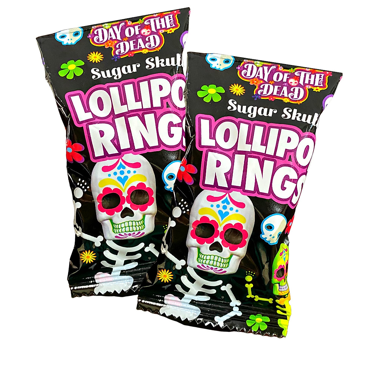 Halloween Day of the Dead Sugar Skull Lollipop Rings, Box of 18 Pack of 3