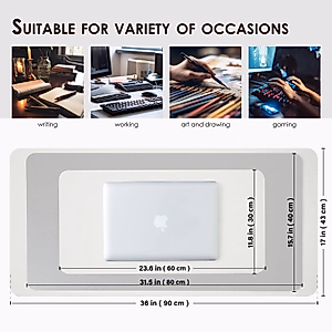 Dual Sided Leather Desk Mat - Waterproof Desk Pad for Office and Home - Desk Organization and Accessories - Ideal for Large Mouse Pad and Desk Mats on Top of Desks(White+Silver,31.5"x 15.7")