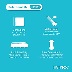 Intex 47'x47' Solar Pool Water Heater Mat for 8,000 Gallon Above Ground Swimming Pool with Hose Attachment 2 Adaptors and Bypass Valve, Black (3-Pack)