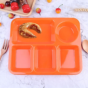 Cabilock Unbreakable Divided Plates, 5- Compartment Tray Section Plates Food Storage Tray Serving Platter, Microwave Dishwasher Safe, BPA Free, Lightweight, Orange