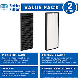Fette Filter - Air Purifier True HEPA Replacement Filter Set Compatible with Rowenta PU6010 and PU6020 Intense Pure Air XL Purifier Series. Part Number XD6077U0 & XD6066 - Pack of 1