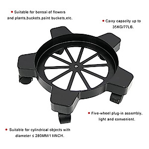 CNQLIS 5 Gallon Heavy Duty Drum Dolly with 5 Swivel Wheel Casters 77 Pound Capacity Drum CartAnti-Tipping for Flower Pots and Buckets Use 11" Diameter（Black）