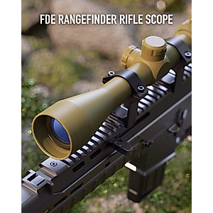 PINTY Rangefinder Rifle Scope, 3-9x40 Red Green Illuminated Shotgun Scope with 5 Brightness Levels Mount Rings for Picatinny Weaver Rail, Tactical Hunting Scope for Air Rifle Pellet Gun, Dark Earth