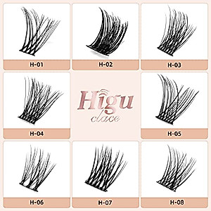 Lash Clusters DIY Eyelash Extensions 72 Pcs D Curl 16mm Cluster Eyelash Extensions Thin Stem Cluster Lashes Individual Lashes Cluster Lashes Wisps Reusable for Self-application (H-02 D Curl 16mm)