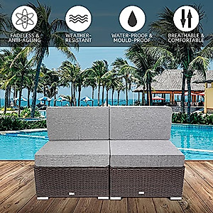 SAWQF 2 Pieces PE Wicker Rattan Armless Sofa Patio Furniture Set for Garden and Outdoors