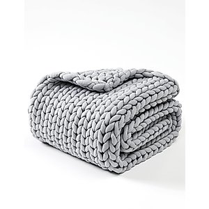 YnM Chunky Throw Blanket, Medium-Weight, Hand Knitted, Skin Friendly, Ventilated and Breathable, Machine Washable, Home Décor Piece for Couch, Sofa and Bed (Lunar Grey, 40x50 Inch)