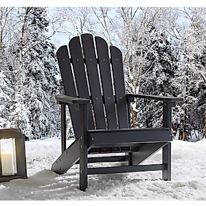 EFURDEN Adirondack Chair, Polystyrene, Weather Resistant & Durable Fire Pits Chair for Lawn and Garden, 350 lbs Load Capacity with Easy Assembly (Black, 1 pc)