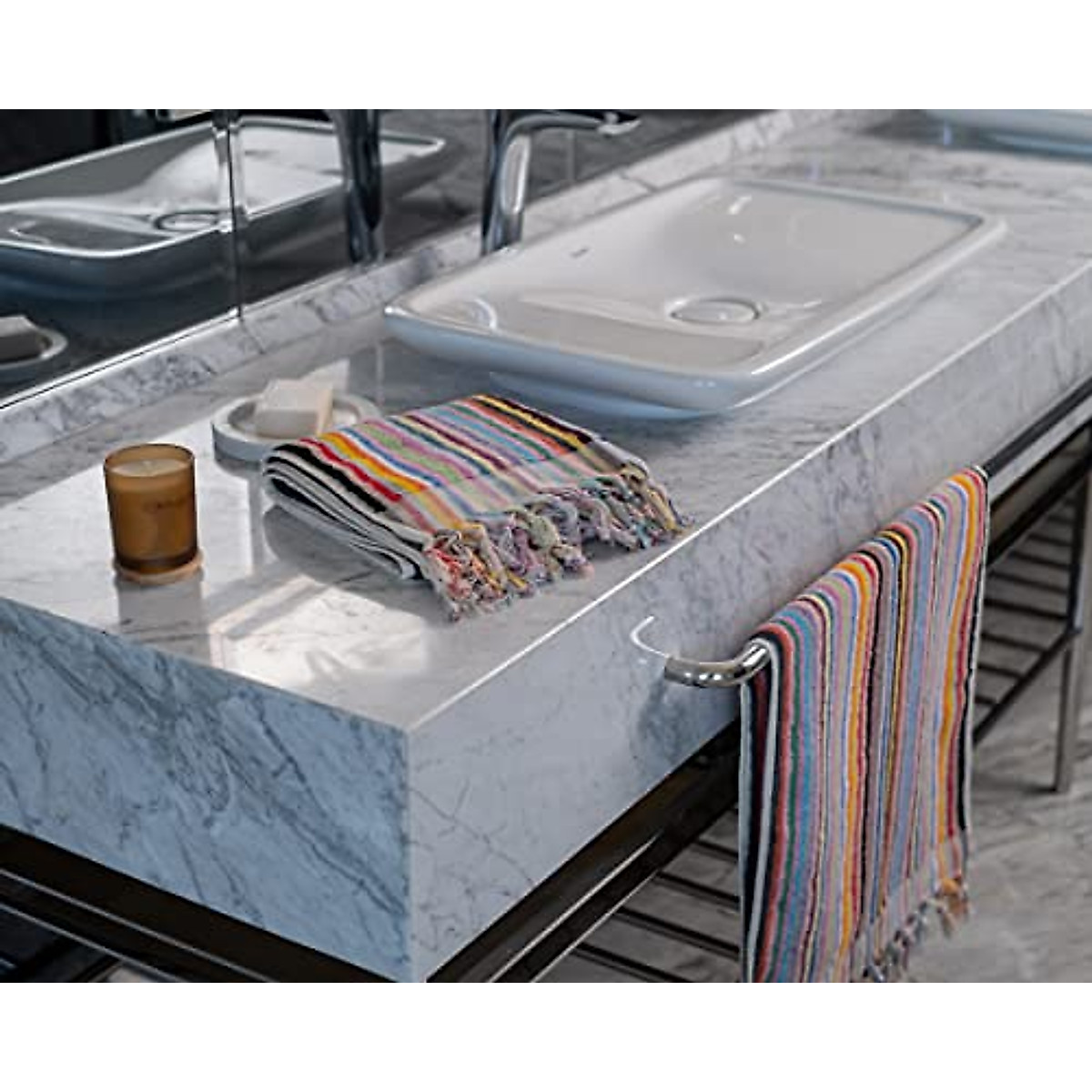 Striped Hand and Bath Towels for Bathroom | Set of 2 Hand Towels | Organic Turkish Cotton | Large Soft Plush Fluffy Absorbent Ribbed Bath Towels (Hand Towel Set, Rainbow)