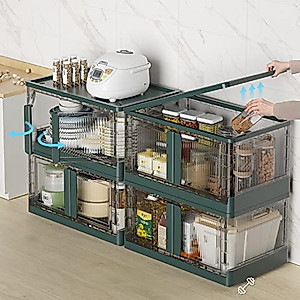 Luseba Storage Bins with Lids 3 Pack - Collapsible Plastic Storage Bins, 8.4 Gal Folding Storage Box, Stackable Storage Bins for Closet Organizer, Double Open Kitchen Storage Container