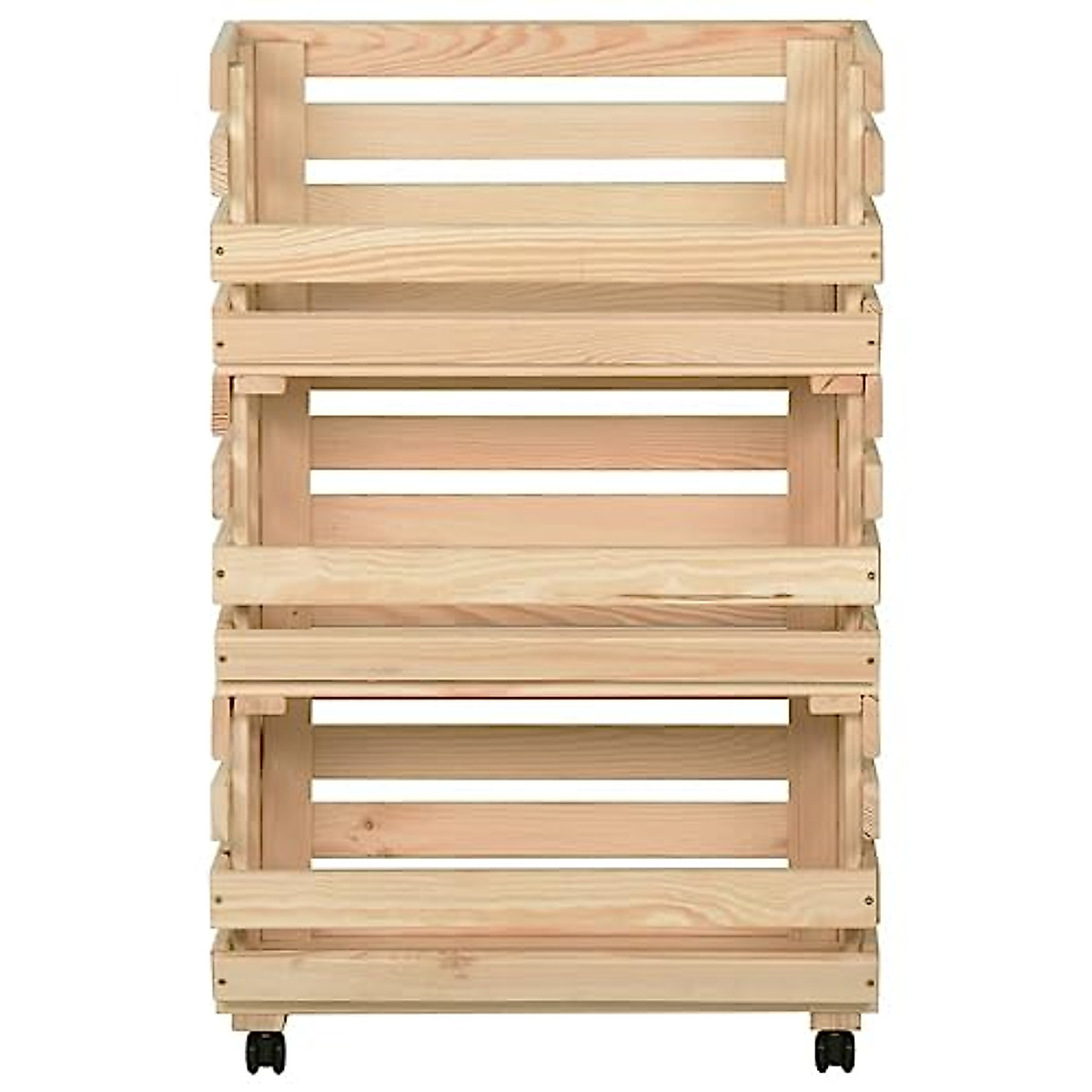 loibinfen Wooden Vegetable Trolley, 3-Tier Wood Kitchen Rolling Cart, Wood Trolley Island Cart, Utility Cart Multi-Layer Storage Shelf Rack on Wheels, 14.6"x11.8"x31.5" Solid Wood Pine -295