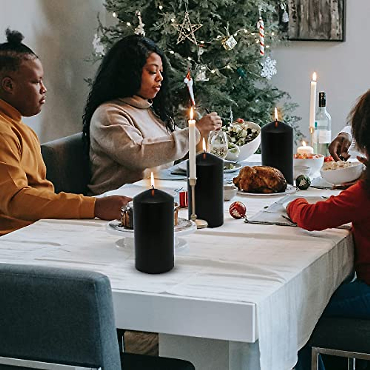 MISSYO 70 Hour Long Burning Unscented Pillar Candles, Dripless and Smokeless Candles for Home Weddings Restaurant Spa Church - Black, 3x6 inch, 3 Pack