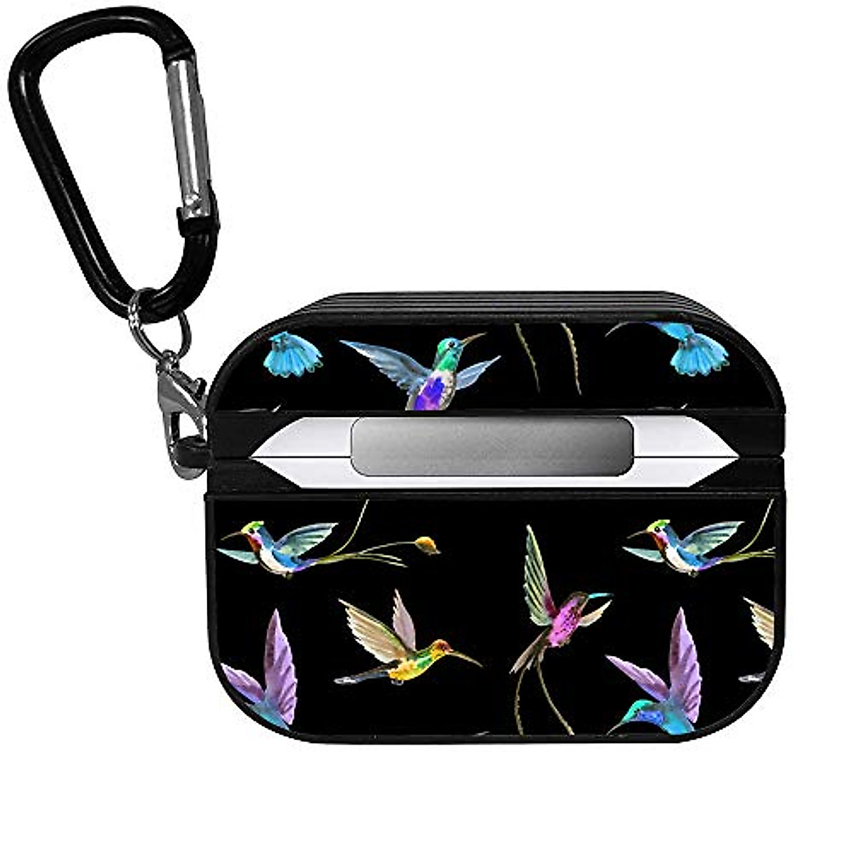 Shockproof Portable Protective Hard Printing Pattern Cover Case with Carabiner Compatible with AirPods Pro / Hummingbird Pattern