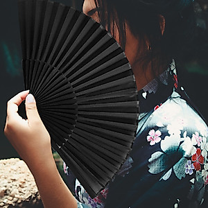 Silk Folding Fan,Handheld Fans Black Hand Fans Hand Held Bamboo Silk Folding Fan Chinese Kung Fu Tai Chi Folding Fan Vintage Retro Fabric Fans with Case for Women Performance,Wedding, Party & Gift