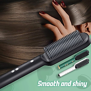 2023 New Negative Ion Hair Straightener Styling Comb, 5 Temp Settings 2 in 1 Hair Straightener Brush and Curler, Portable Electric Straightening Comb 10s Fast Heating & Anti-Scald for Women Thick Hair
