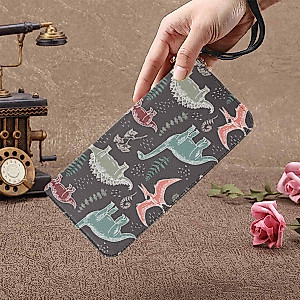 INTERESTPRINT Dinosaurs and Fern Leaves, Gingo Biloba Credit Card Wallet Clutch Purse, Huge Storage Capacity