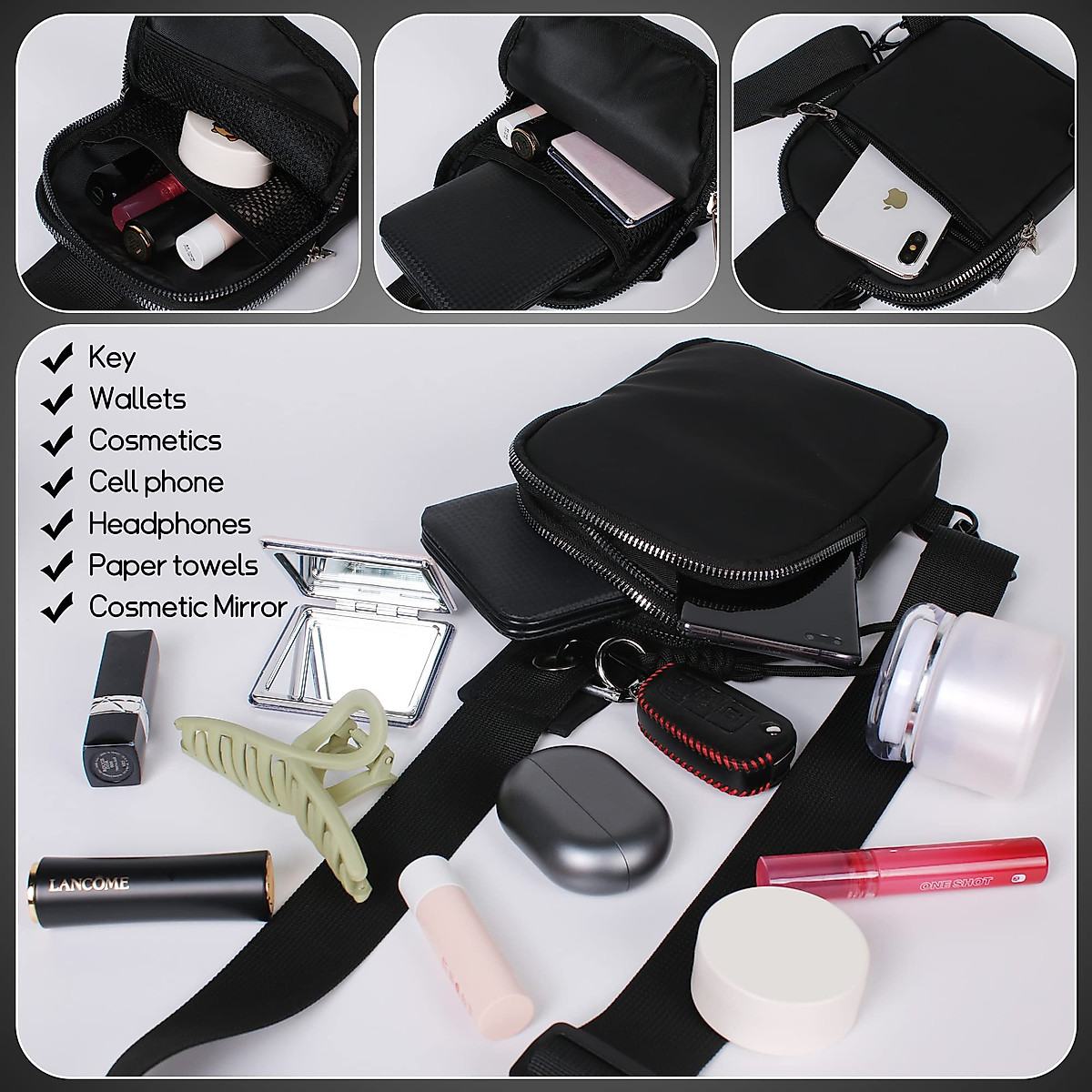 Small Sling Bag for Women Crossbody Fanny Packs Purses Chest Bags with Adjustable Shoulder Belt for Travel Sport Camping（Black）