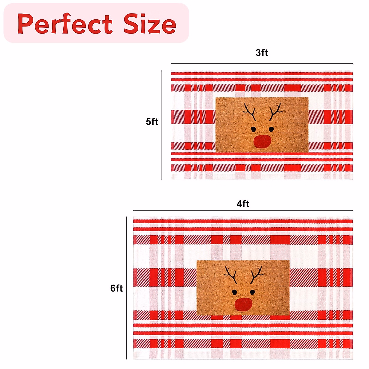 Fallovea Christmas Rugs Red and White Plaid, 4'x6' Area Rug Outdoor Indoor Front Porch Doormat Cotton Hand-Woven Layered Door Mats for Entryway Patio Entryway Laundry Bedroom Living Room