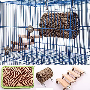 Hamster Wooden Hideout with Stairs and Pads, Cage Habitat Decor for Syrian Hamster, Birds, Rats, Mouse, Dwarf Sugar Glider, Gerbils, Hedgehog, Small Pets Resting, Sleeping & Playing Tube