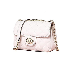 Plergi Small Genuine Leather Crossbody Quilted Handbag with Chain Strap Lightweight Cellphone Purse for Women