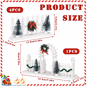 5 Pcs Christmas Village Decorative Fences Entry Gate Lit Figurine Christmas Wreath Tree Picket Fence Snow Accessories for Village Collections Snow Fence Figurine（White Series）
