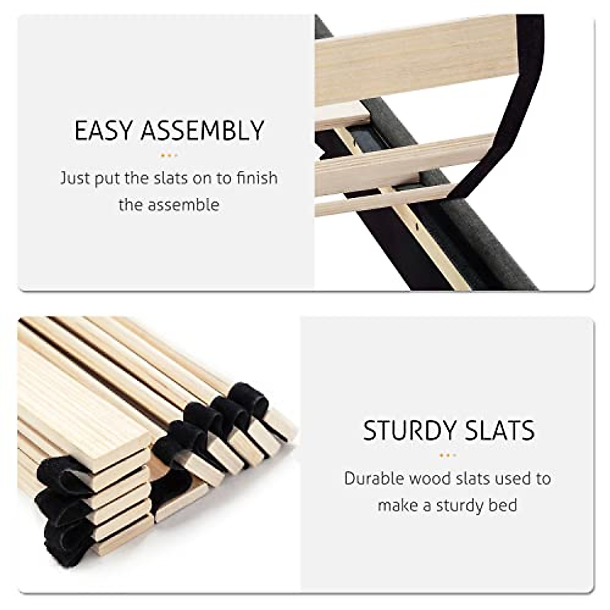 SHA CERLIN Queen Size Bed Frame with Geometric Upholstered Headboard, Platform Bed with 8 Inches Under-Bed Space, Wood Slats Support, Noise Free, No Box Spring Required, Grey