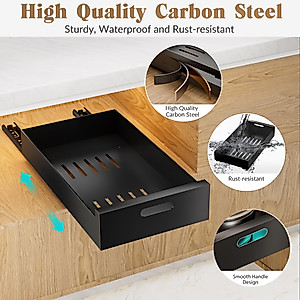 HBL' 1 Pack | 16.9" Deep Pull Out Cabinet Organizer Adhesive, 12-Inch Wide Sturdy Carbon Steel Roll-Out Drawers for Face Frame or Frameless Cabinets, Slide-Out Shelves for Pantry.