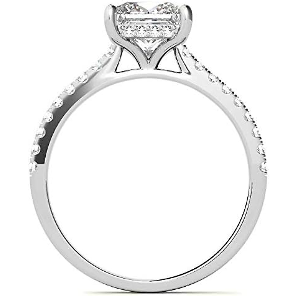 CUSTOMIZE JEWELS 1.00carat- 6.5MM 4 Prongs Excellent Cathedral & Collar Princess Moissanite Engagement Ring In 14k Gold With Accent Stone For Women,D-VVS1 (14k White Gold, 8)