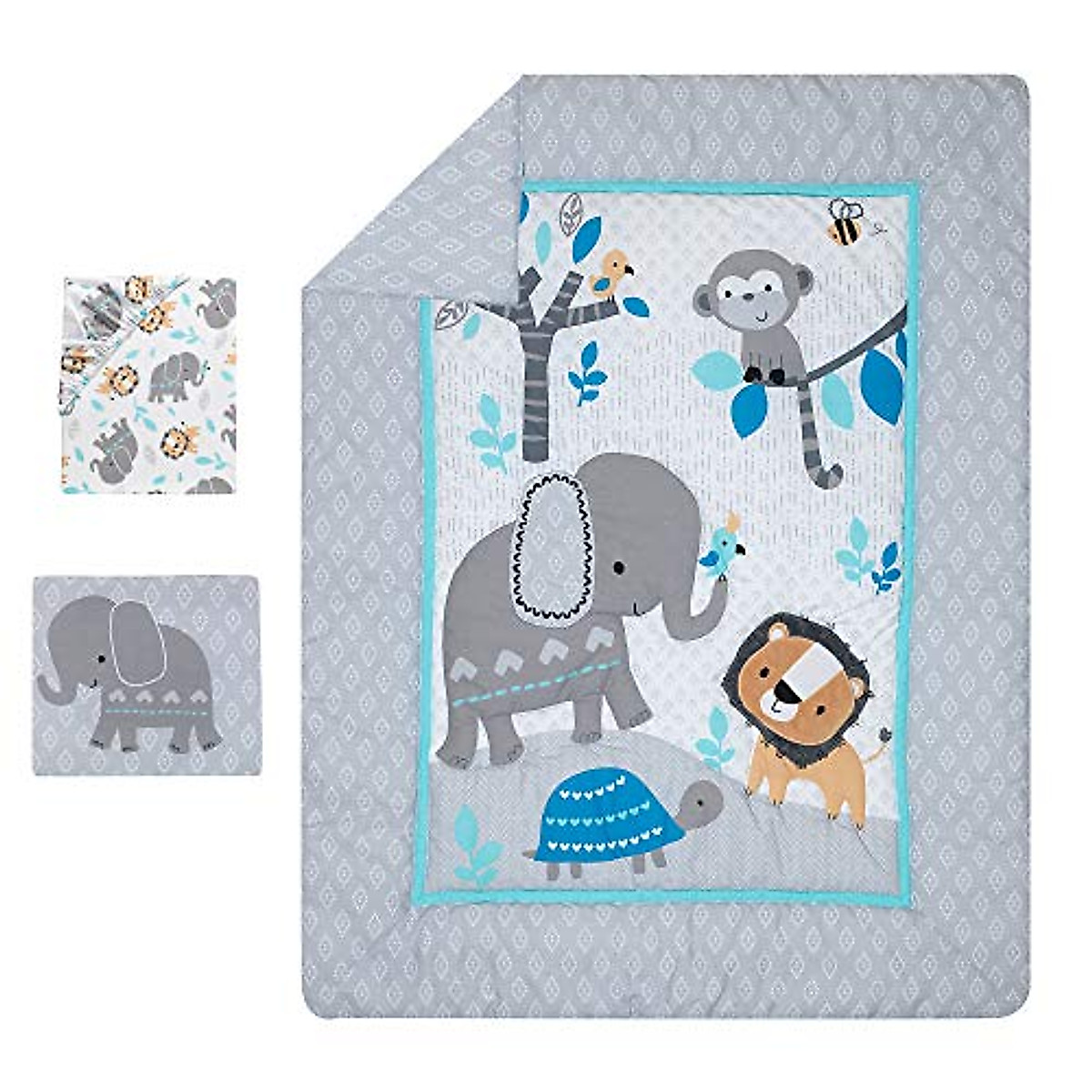 Bedtime Originals Jungle Fun 3-Piece Crib Bedding Set, Blue/Gray(Pack of 1)