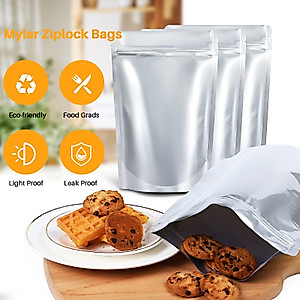 JTX 100Pk Mylar Bags for Food Storage(1Quart) With 300cc Oxygen Absorbers, 9.6Mil Heavy Duty Mylar Bags 9"x6"- Resealable Smell Proof Bags for Grains, Wheat, Rice, Dry Aging for Meat, Long Term Food Storage