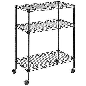 YSSOA Heavy Duty 3-Shelf Shelving with Wheels, Adjustable Storage Units, Steel Organizer Wire Rack, Plug Version, 24.02" W x 13.78" D x 31.98" H, Black (HKSHLF23133003BPCLITEV1)