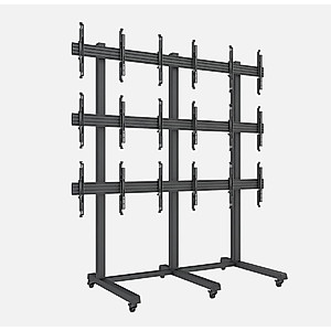 3x3 Video Wall Rolling Mount Cart Display with Micro Adjustment Arms Vesa Universal TV Television