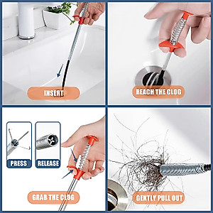 35.5inch Drain Clog Remover(1pcs), 25inch Drain Snake Hair Remover(6pcs) ＆ Cleaning Brush(2pcs), Hair Catcher Drain Auger Cleaner Tool Set For Toilet, Kitchen Sink, Bathroom Tub, Sewer, 9 Pack